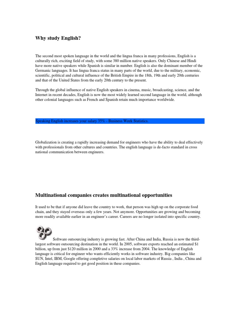 Why Study English | PDF | English Language | Outsourcing