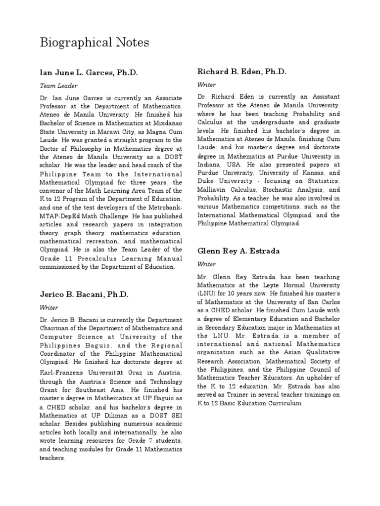Biographical Notes: Ian June L. Garces, Ph.D. Richard B. Eden, PH.D ...