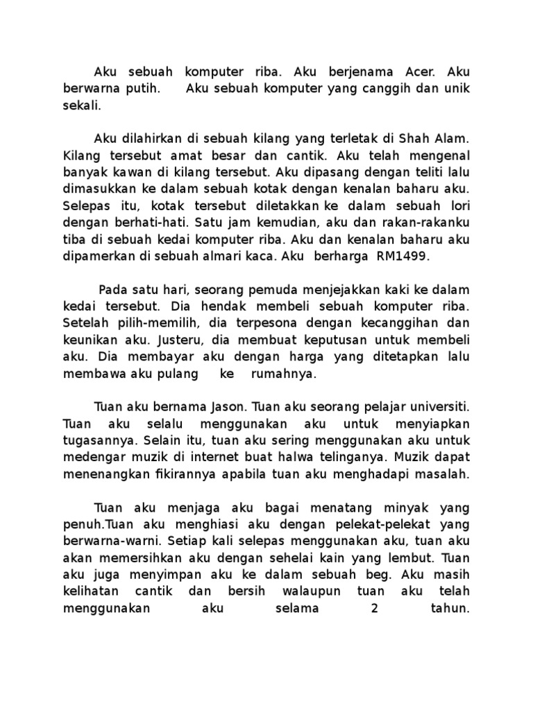 Karangan Aku Sebuah Komputer Aku Sebuah Komputer Riba Autobiografi
