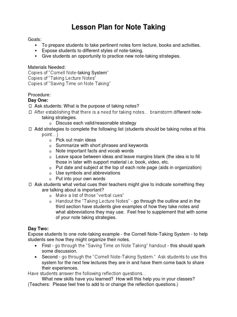 Lesson Plan For Note Taking1 | PDF | Semiotics | Pedagogy