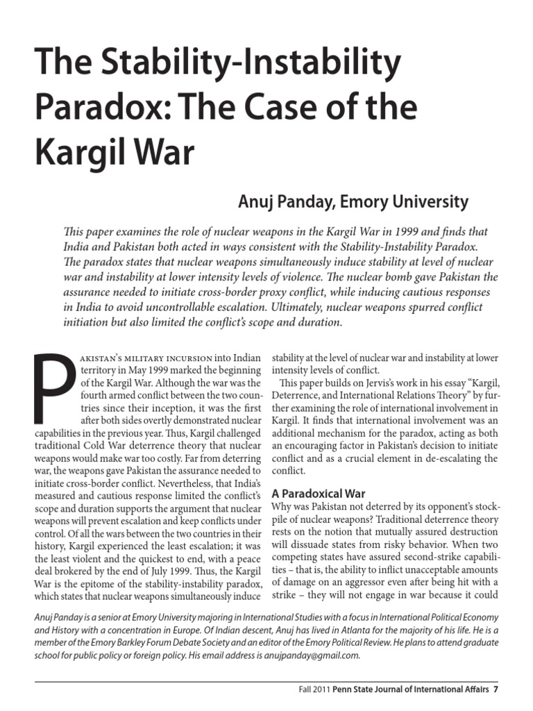 The Stability Instability Paradox The Case of The Kargil War | PDF ...