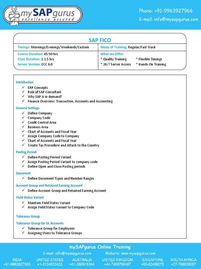 Sap Fico: Timings: Mode of Training: Course Duration: What We Offer ...