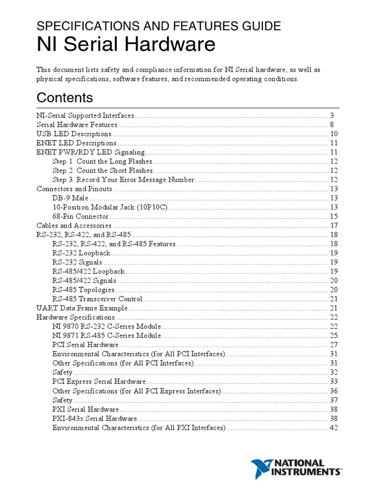 NI Serial Hardware Specifications | PDF | Electromagnetic Compatibility | Computer Networking