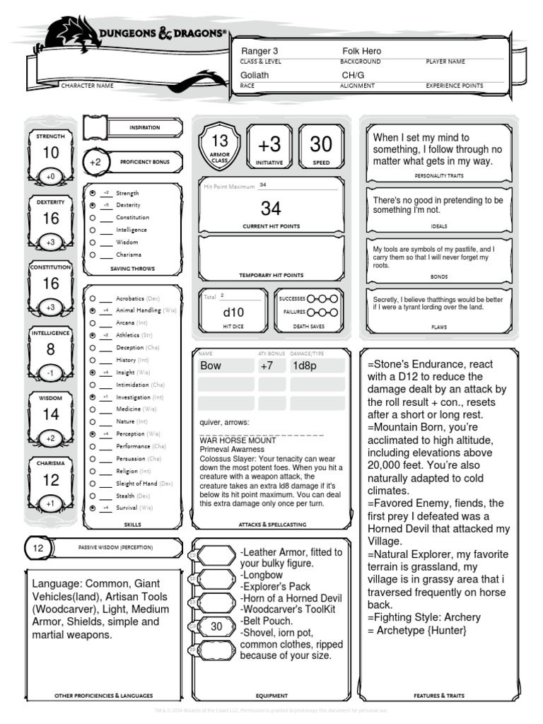 Goliath Ranger LVL 3 | PDF | Role Playing Games | Leisure