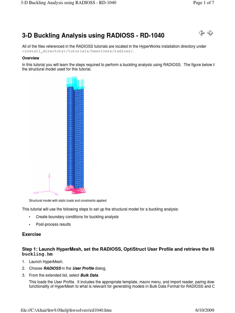 3-D Buckling Analysis Using RADIOSS - RD-1040: Exercise | PDF | Buckling | Menu (Computing)