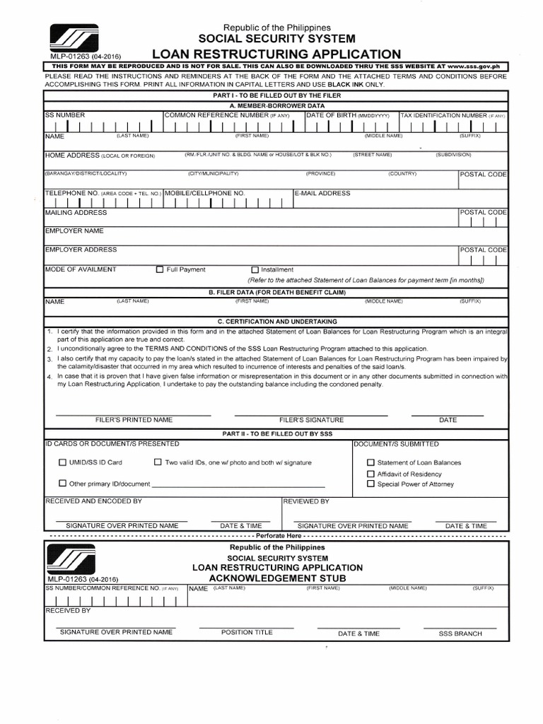SSS MLP Loan Restructuring Application | PDF