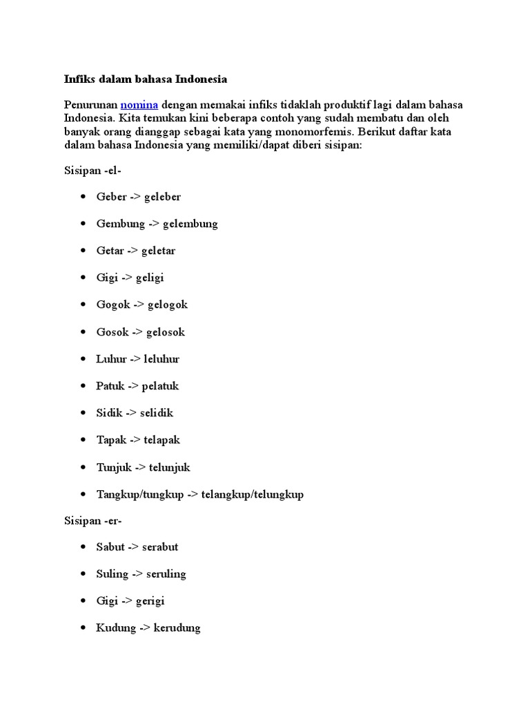Contoh Infiks dalam Bahasa Indonesia | PDF | Seni & Disiplin Bahasa
