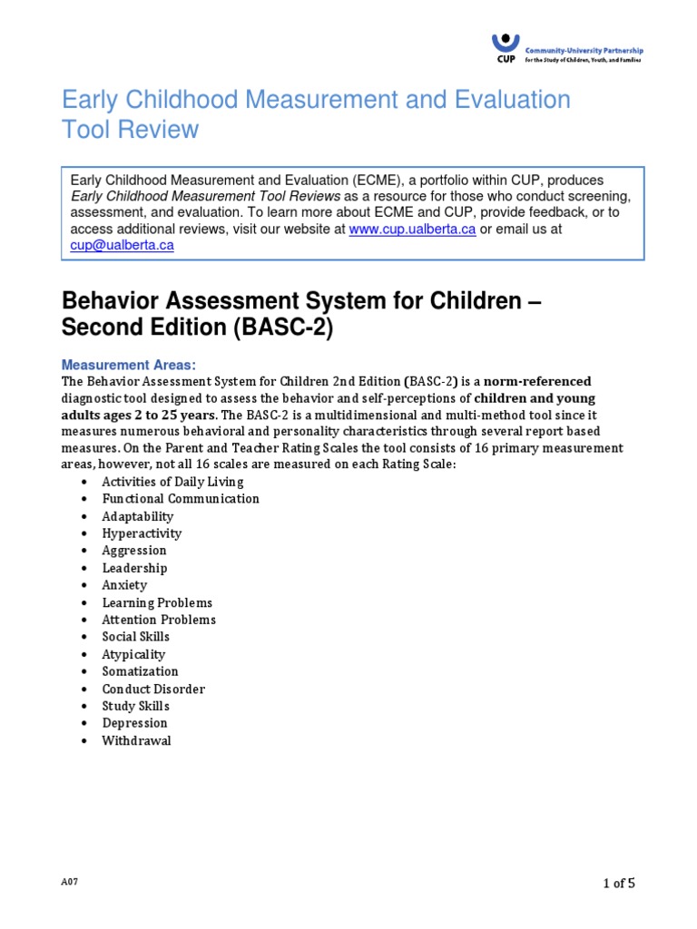 Early Childhood Measurement and Evaluation Tool Review: Behavior ...