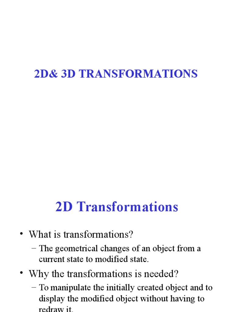 2D and 3D Transformations Explained | PDF | 2 D Computer Graphics ...