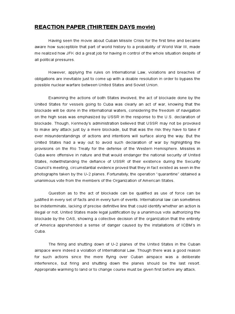 Reaction Paper (Thirteen Days Movie) | PDF | Cuban Missile Crisis ...