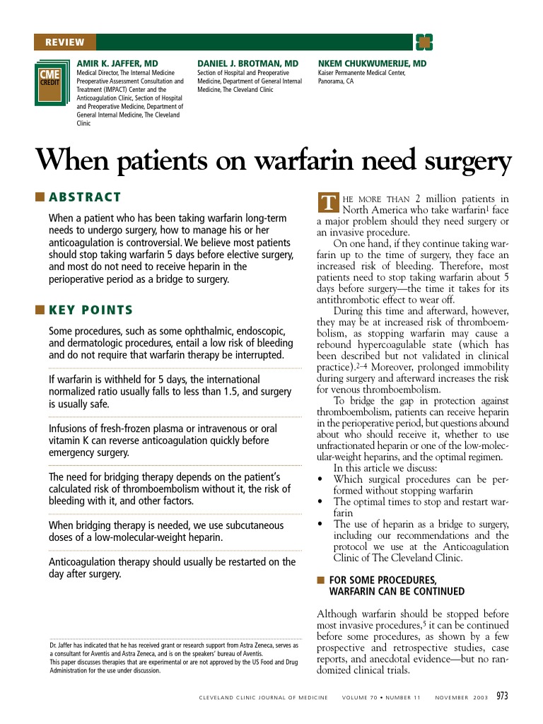 CCJM Warfarin PDF | PDF | Thrombosis | Stroke