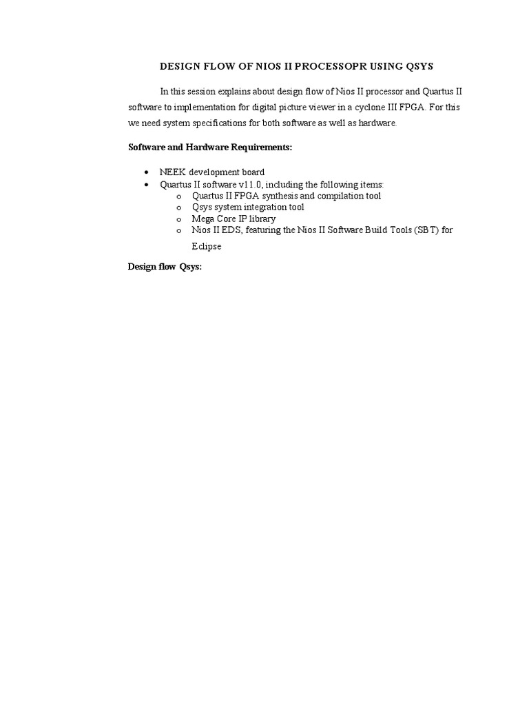 Design Flow of Nios Ii Processopr Using Qsys: Software and Hardware Requirements | PDF | Flash ...