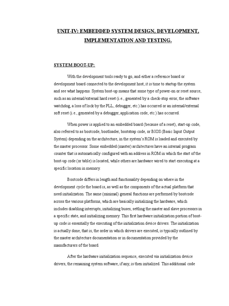 Unit-Iv: Embedded System Design, Development, Implementation and ...