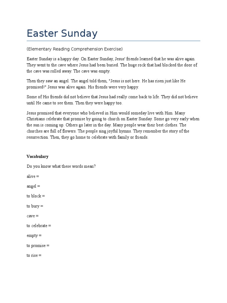 Easter Sunday Reading Comprehension | PDF | Religion & Spirituality