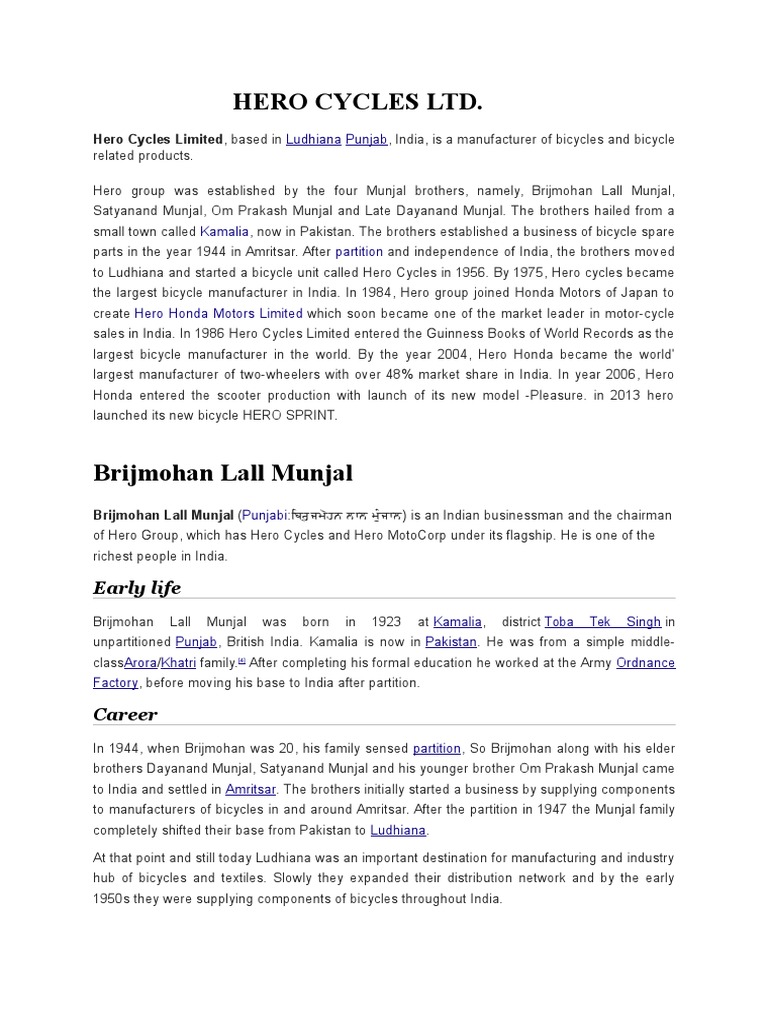 Hero Cycles History | PDF | Business