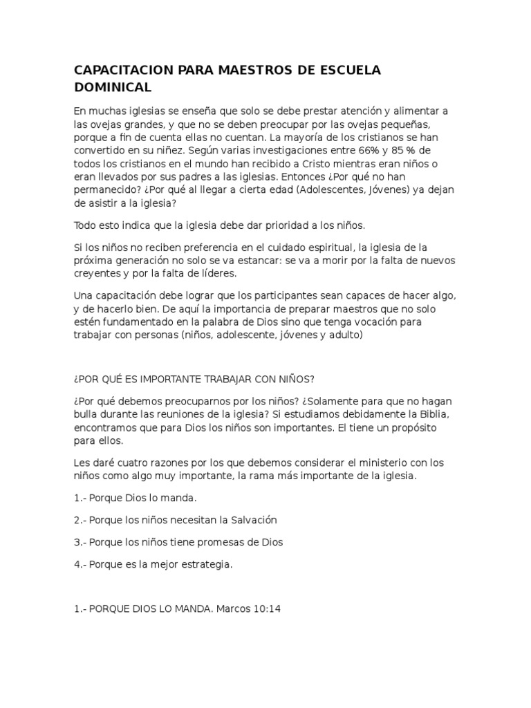 Capacitacion para Maestros de Escuela Dominical | PDF | Oración | Cristo (título)