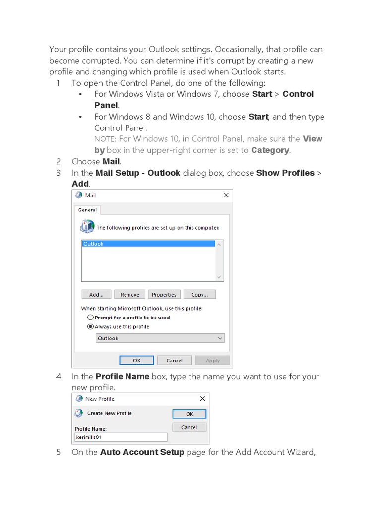 Fix Corrupted Outlook Profile Guide | PDF | Career & Growth | Business