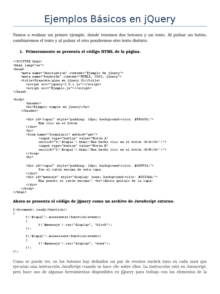Ejemplos Básicos en JQuery | PDF | Hipervínculo | Hojas de estilo en cascada