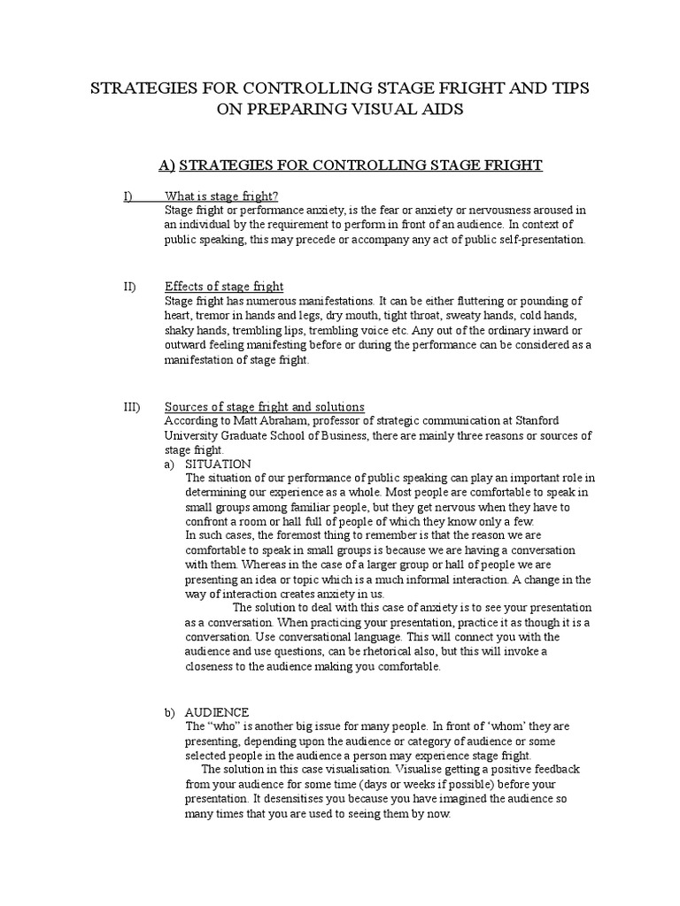 Strategies For Controlling Stage Fright and Tips On Preparing Visual ...