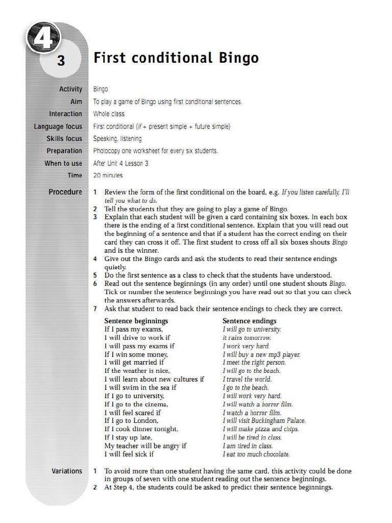 1st Conditional Bingo | PDF