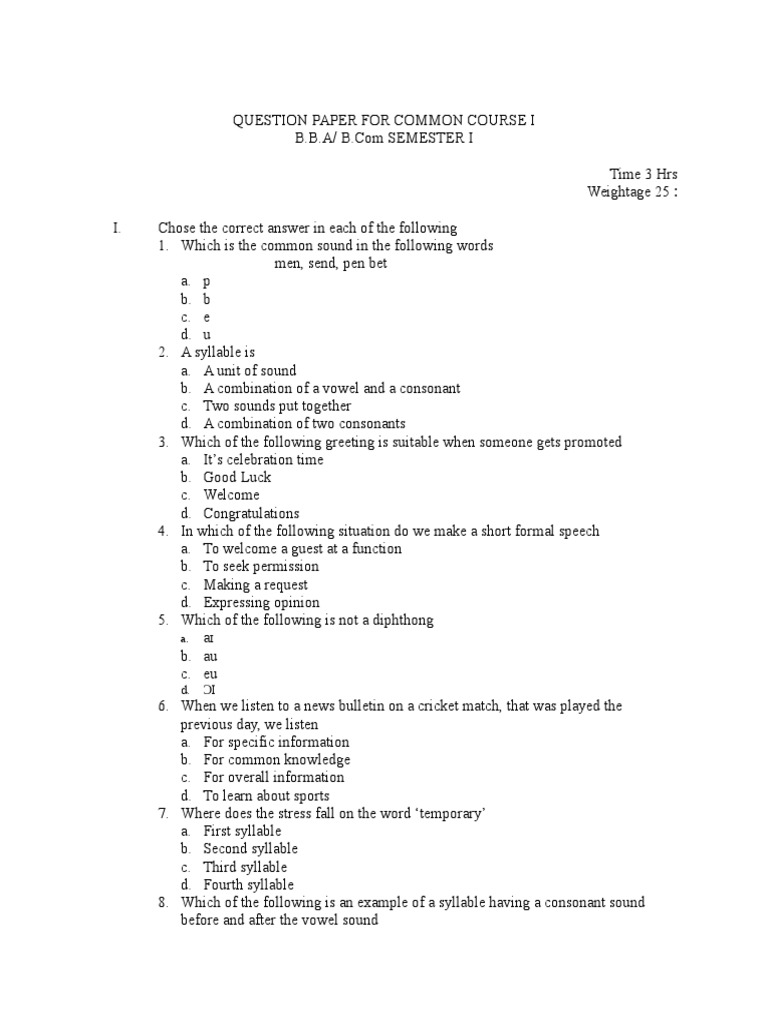 Phonetics and Communication Exam Paper | PDF | Stress (Linguistics ...