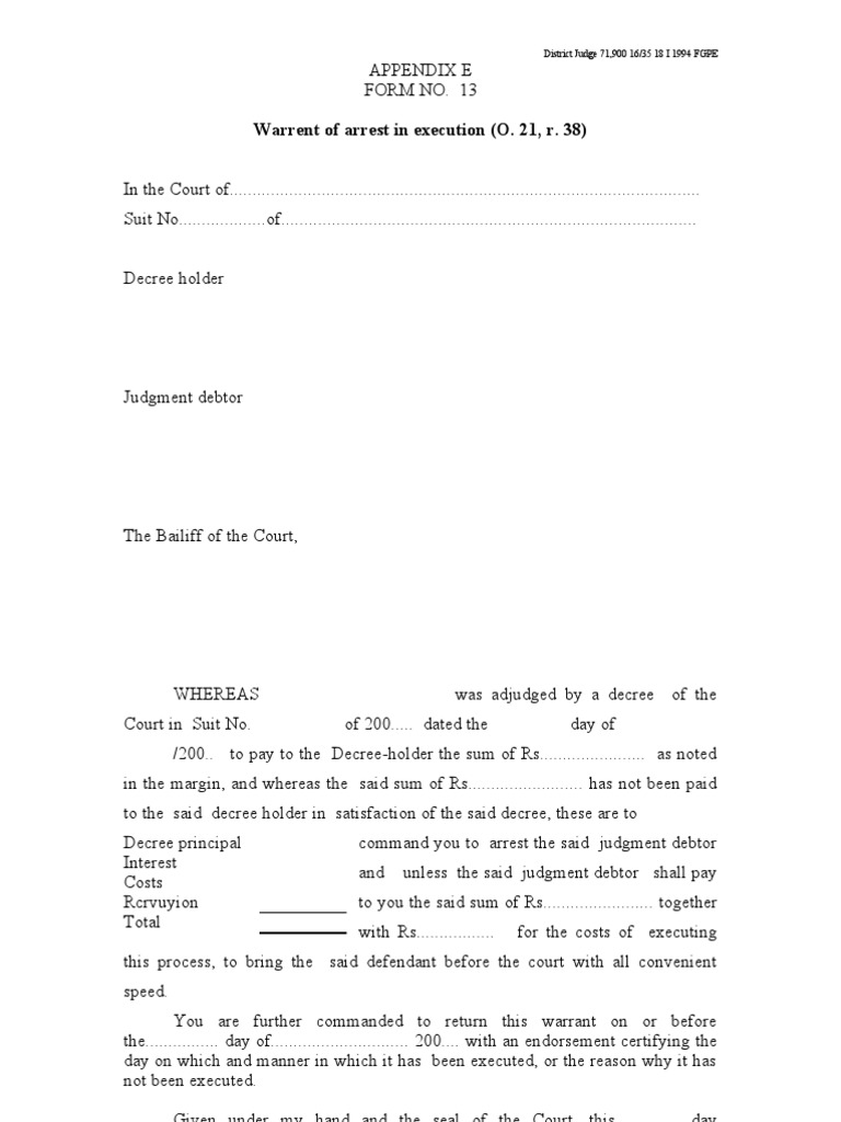 Warrant of Arrest in Execution Format | PDF