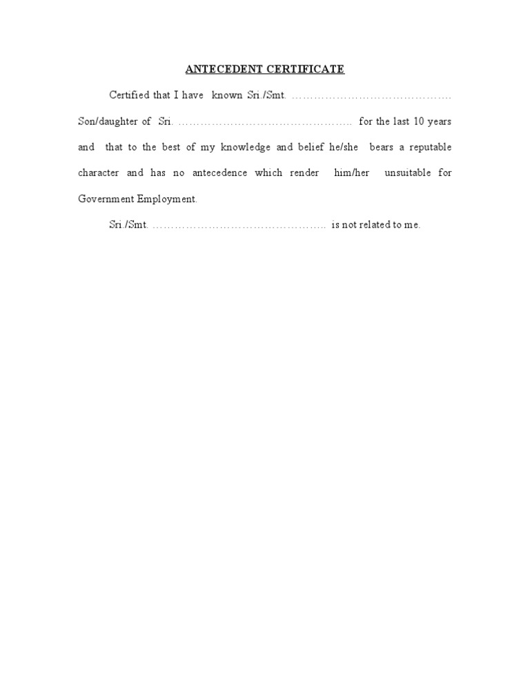 0073 0233 - Antecedent Certificate | PDF