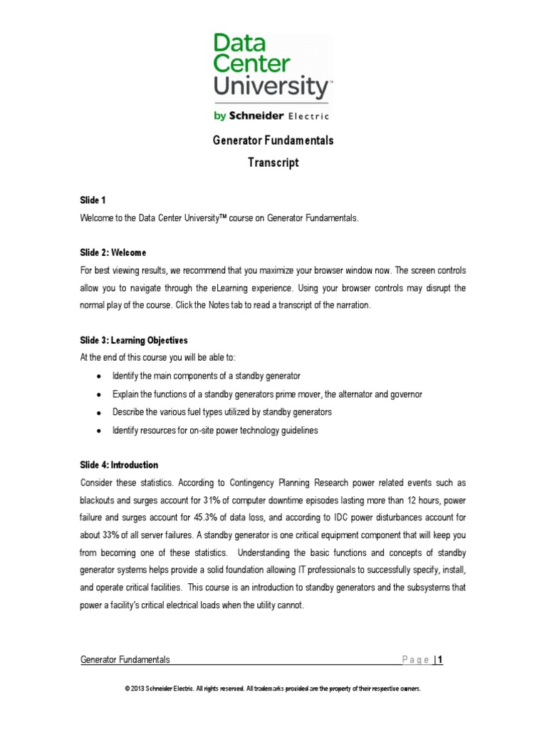 Generator Fundamentals Transcript | PDF | Internal Combustion Engine ...
