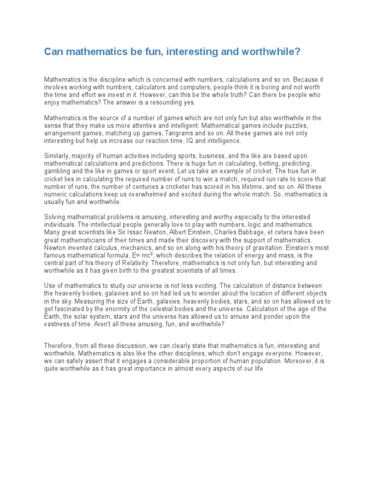 Can Mathematics Be Fun | PDF | Universe | Teaching Mathematics