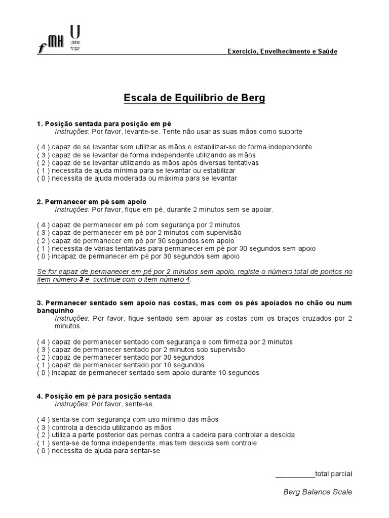 Berg Balance Scale (PORTUGUES)15 | Lazer | Esportes