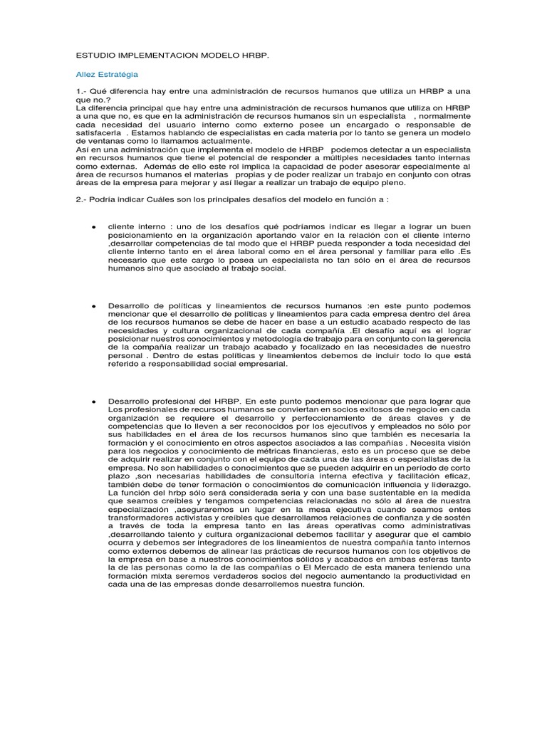 Estudio Implementacion Modelo HRBP | PDF | Gestión de recursos humanos ...
