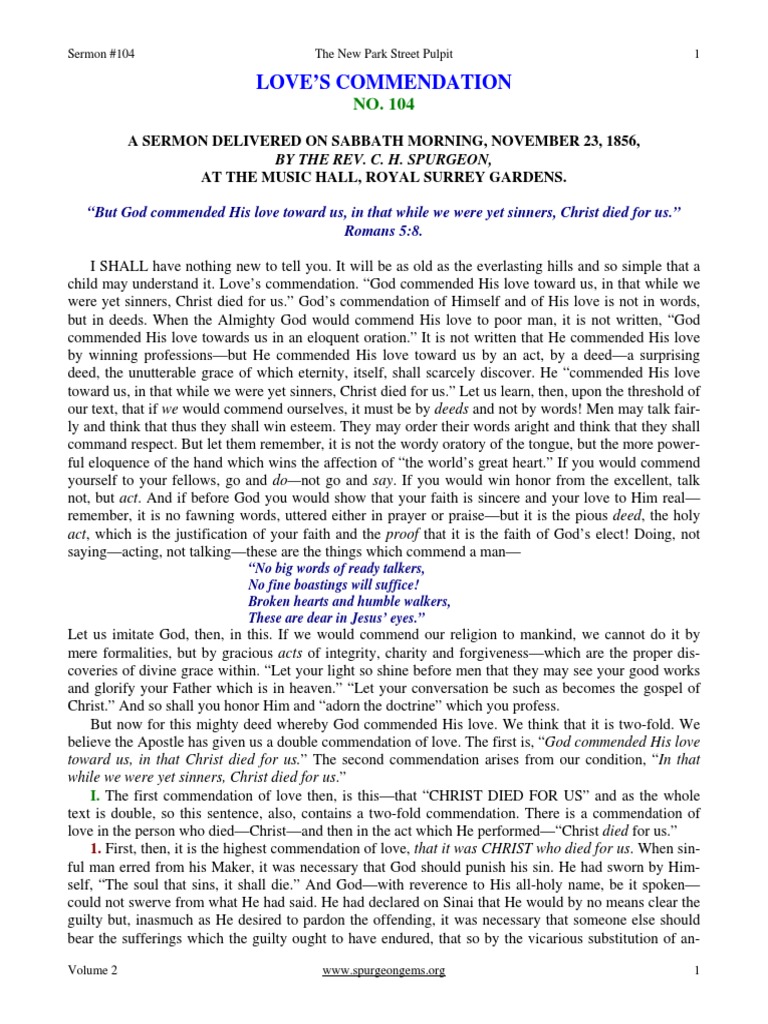Love'S Commendation: A Sermon Delivered On Sabbath Morning, November 23 ...
