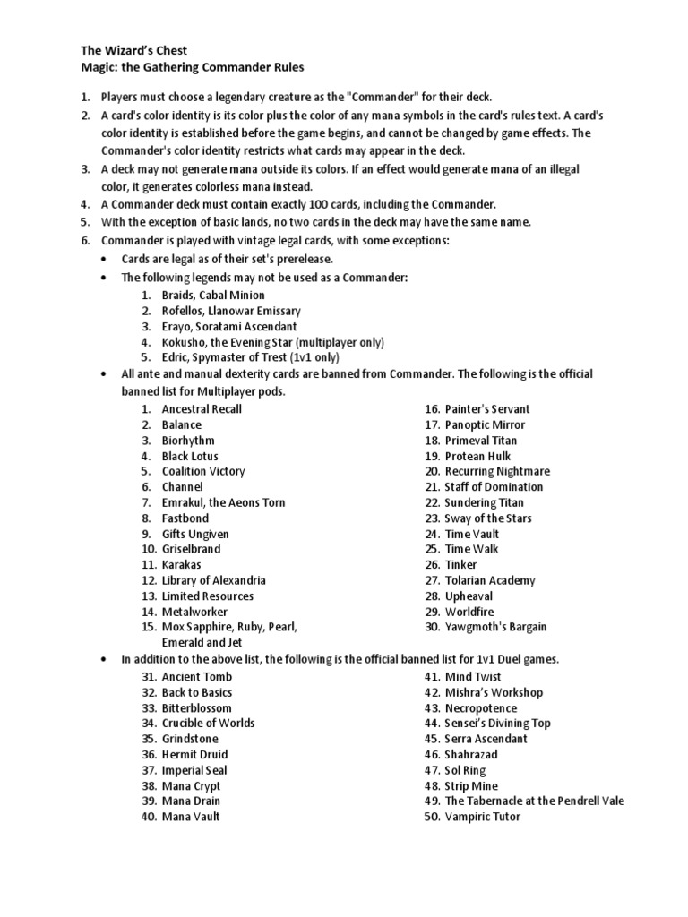 The Wizard's Chest Magic: The Gathering Commander Rules | PDF | Leisure