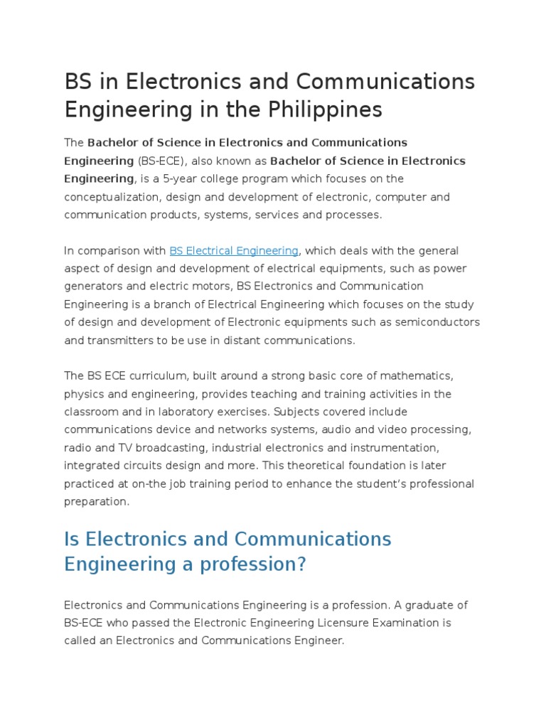 BS in Electronics and Communications Engineering | PDF | Electrical ...