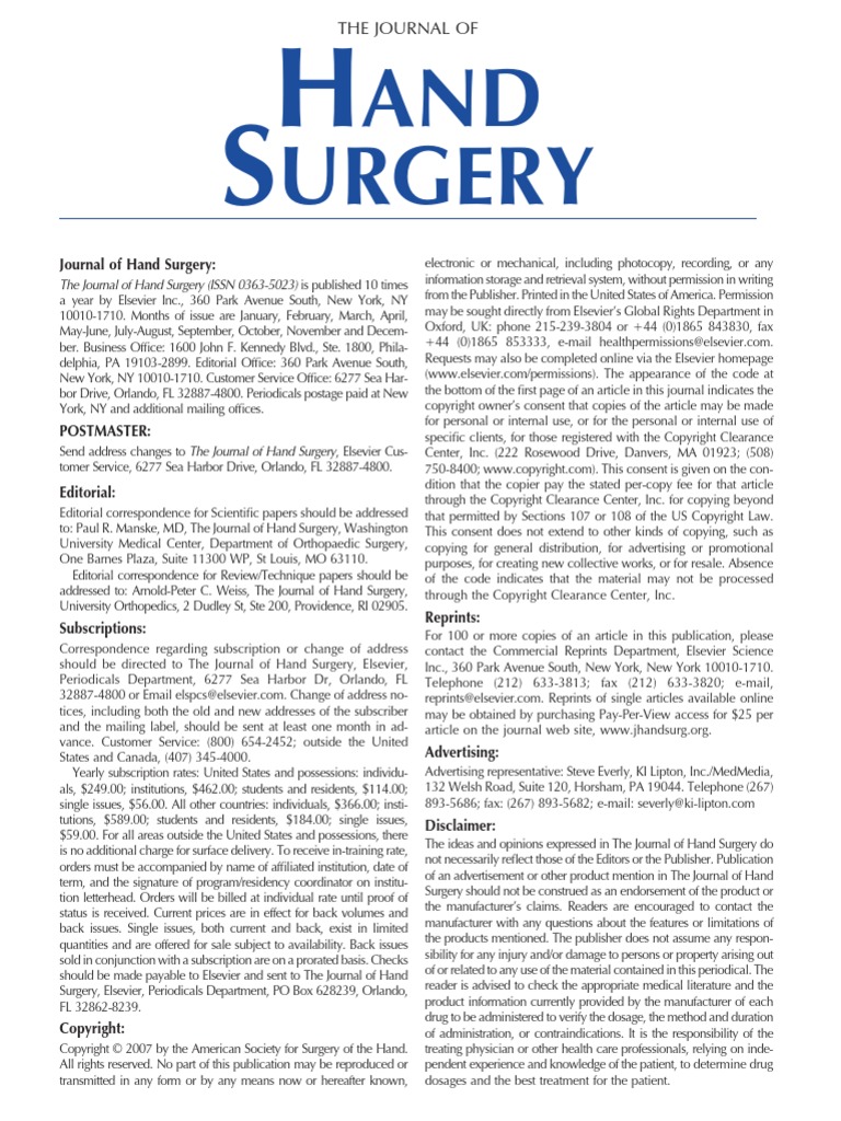 Jurnal On Hand Surgery | PDF | Surgery | Abstract (Summary)