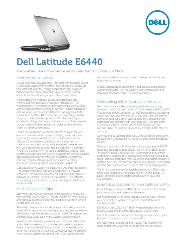 Dell Latitude E6440 Spec Sheet | Solid State Drive | Laptop