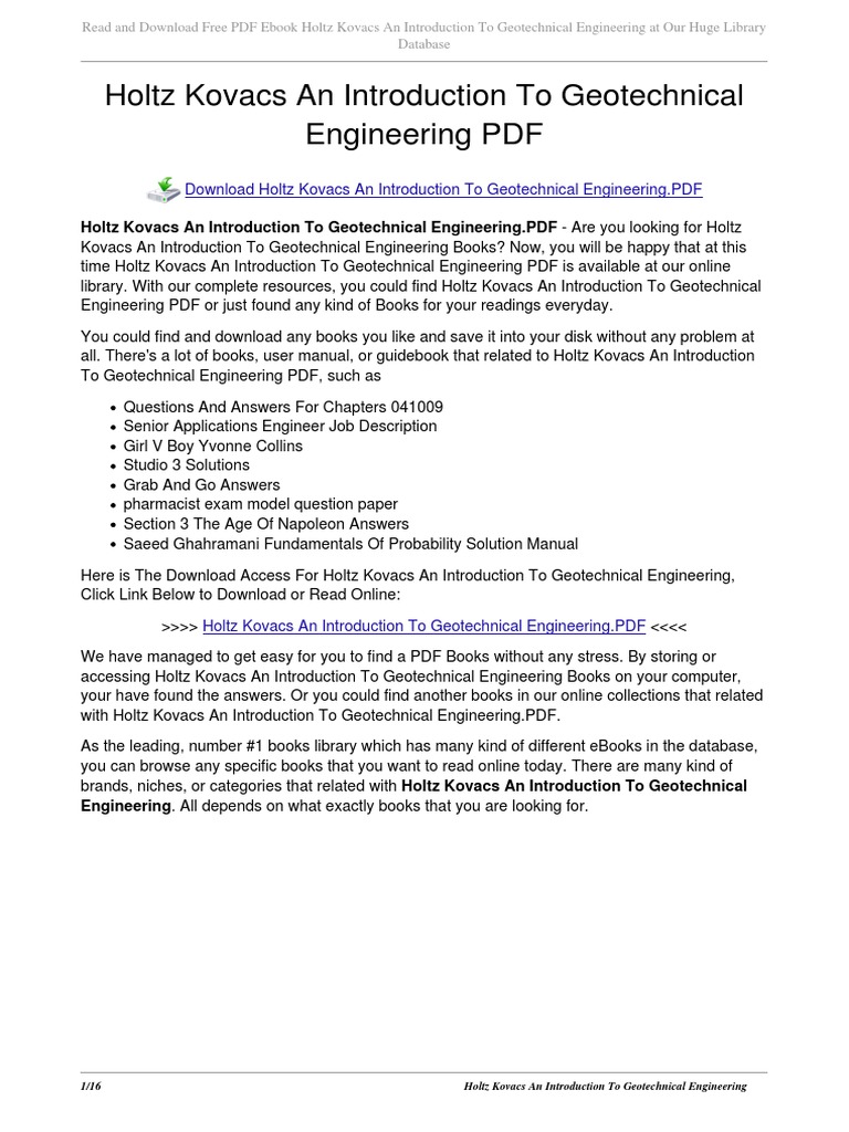 Holtz Kovacs An Introduction To Geotechnical Engineering | PDF | E Books | Libraries