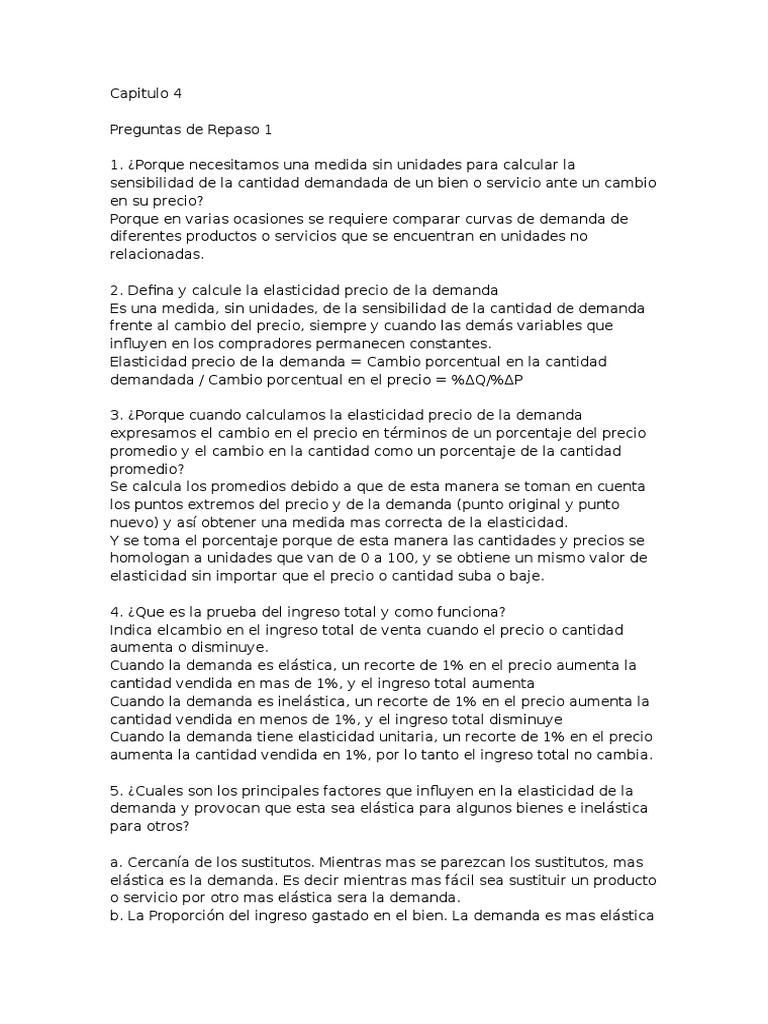 Capitulo 4 Elasticidad | PDF | Elasticidad (economía) | La elasticidad precio de la demanda