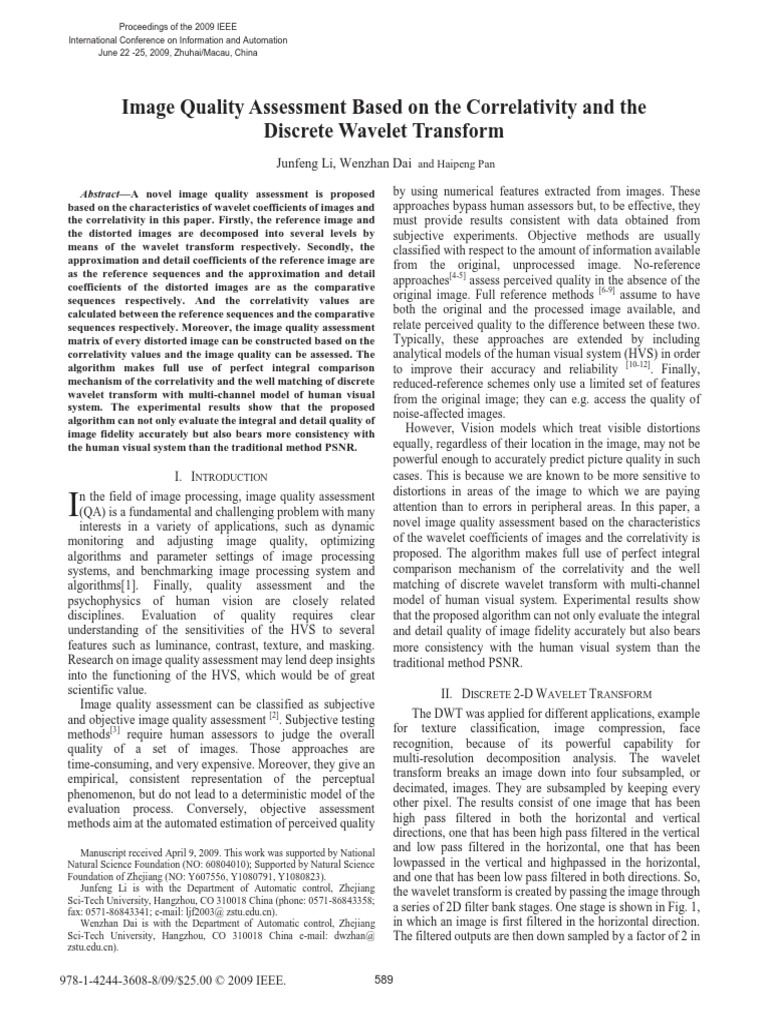 Image Assesment | PDF | Wavelet | Digital Signal Processing