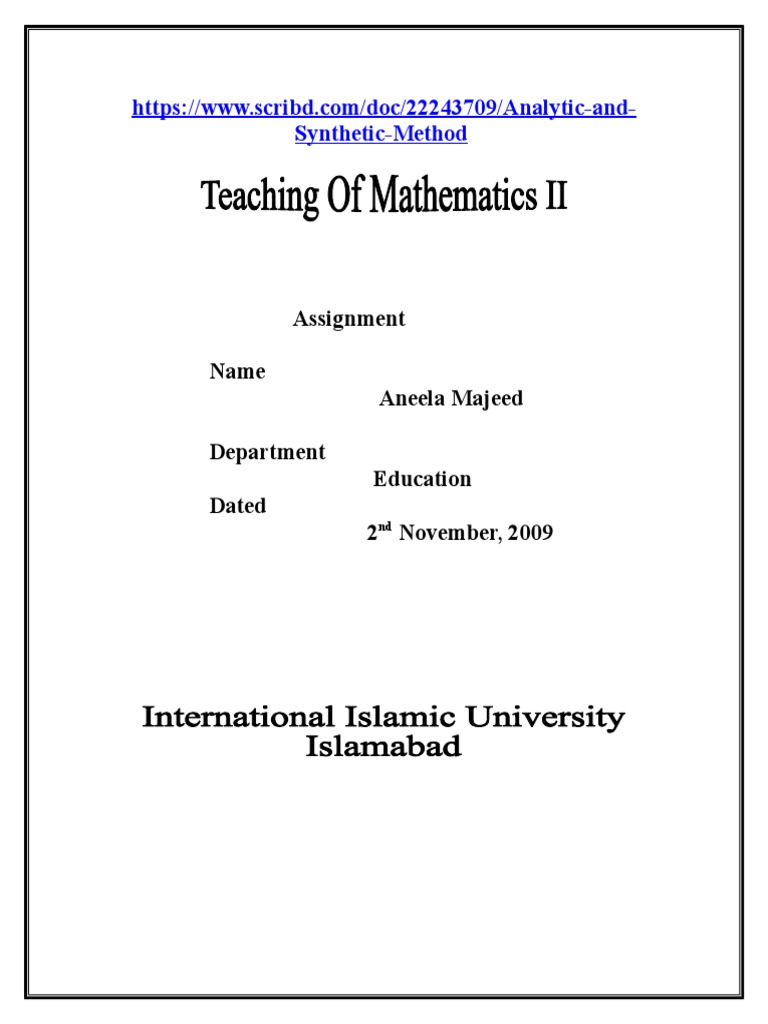 Analytic and Synthetic Teaching Methods | PDF | Teaching Mathematics ...
