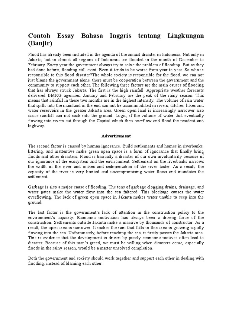 Contoh Essay Bahasa Inggris Tentang Lingkungan | PDF | Flood | Learning ...