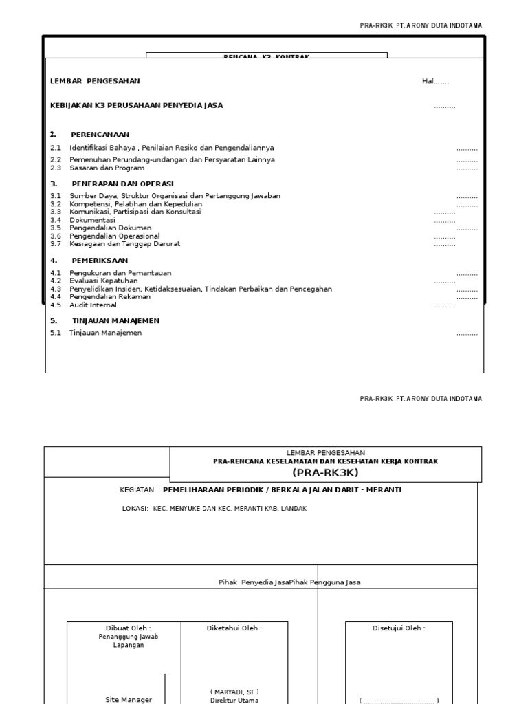 Contoh RK3 Kontrak Pekerjaan Konstruksi | PDF | Bisnis | Komputer