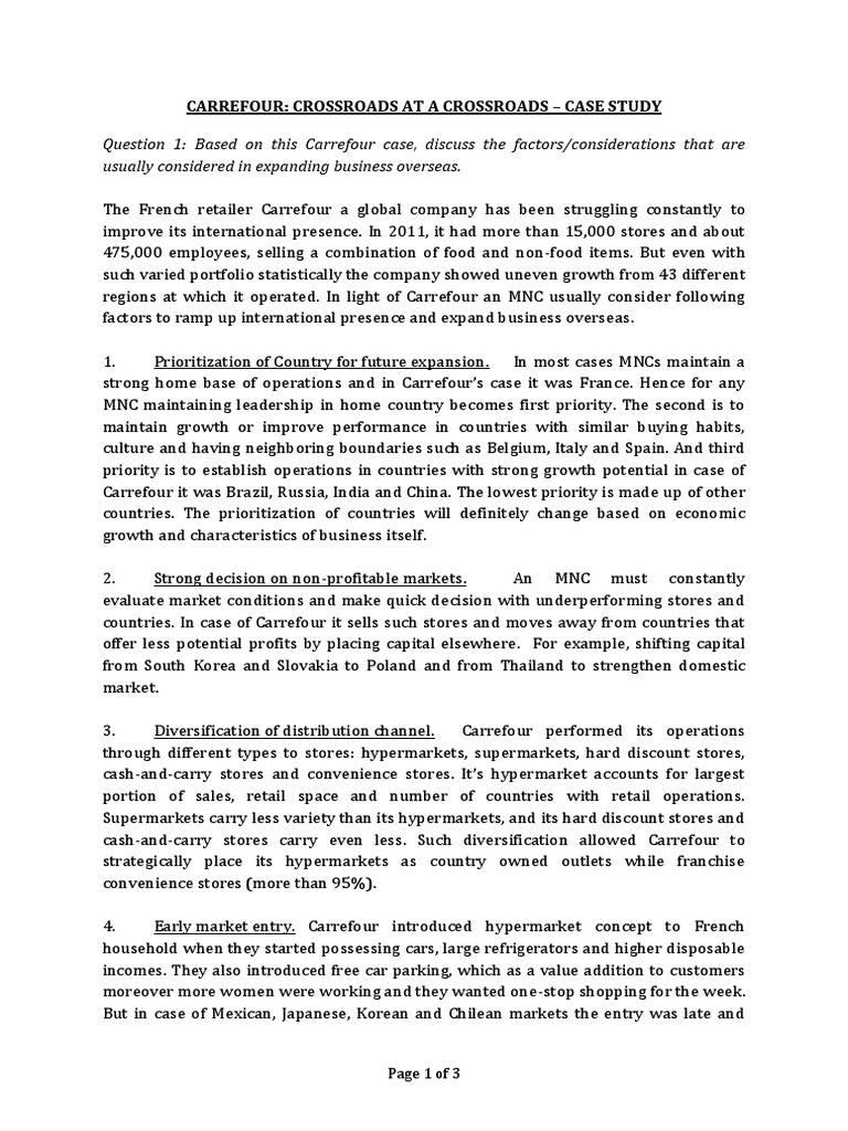 Carrefour Crossroads Case Study | PDF | Supermarket | Retail