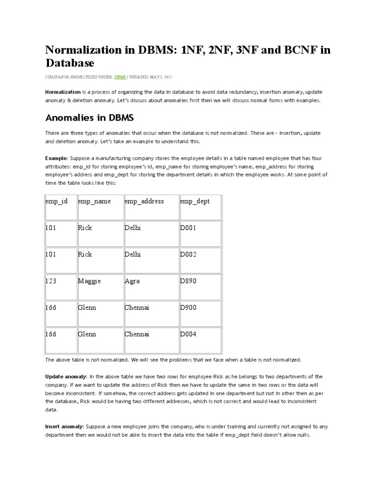 Normalization in DBMS | Download Free PDF | Databases | Information Technology