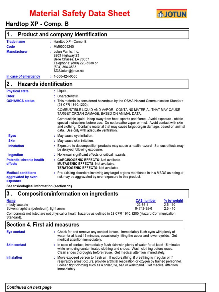 SDS - Hardtop XP Comp B | PDF | Dangerous Goods | Safety