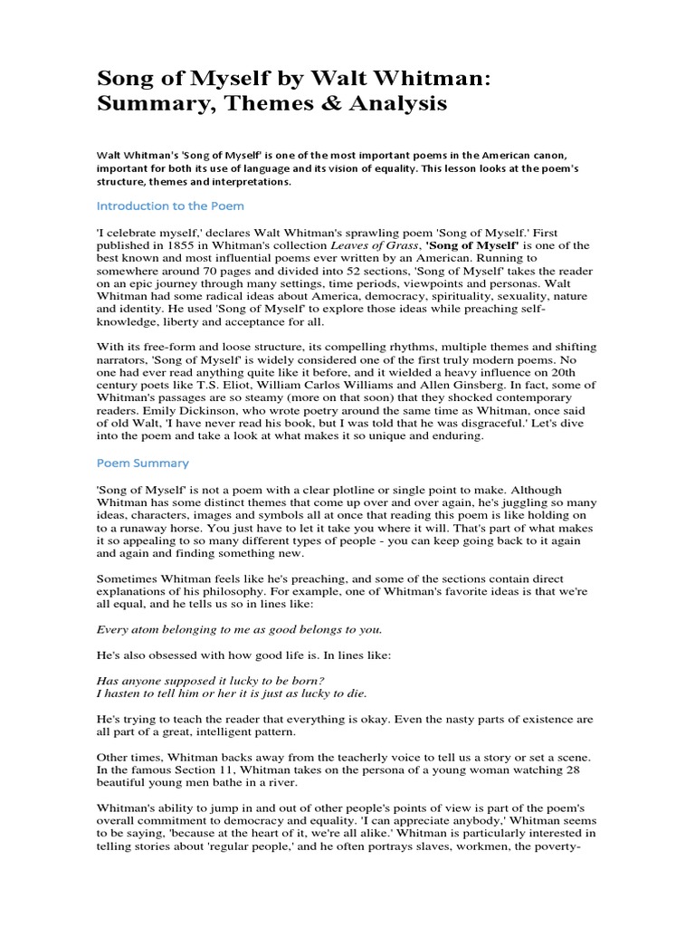 Song of Myself by Walt Whitman | PDF | Walt Whitman | Leaves Of Grass