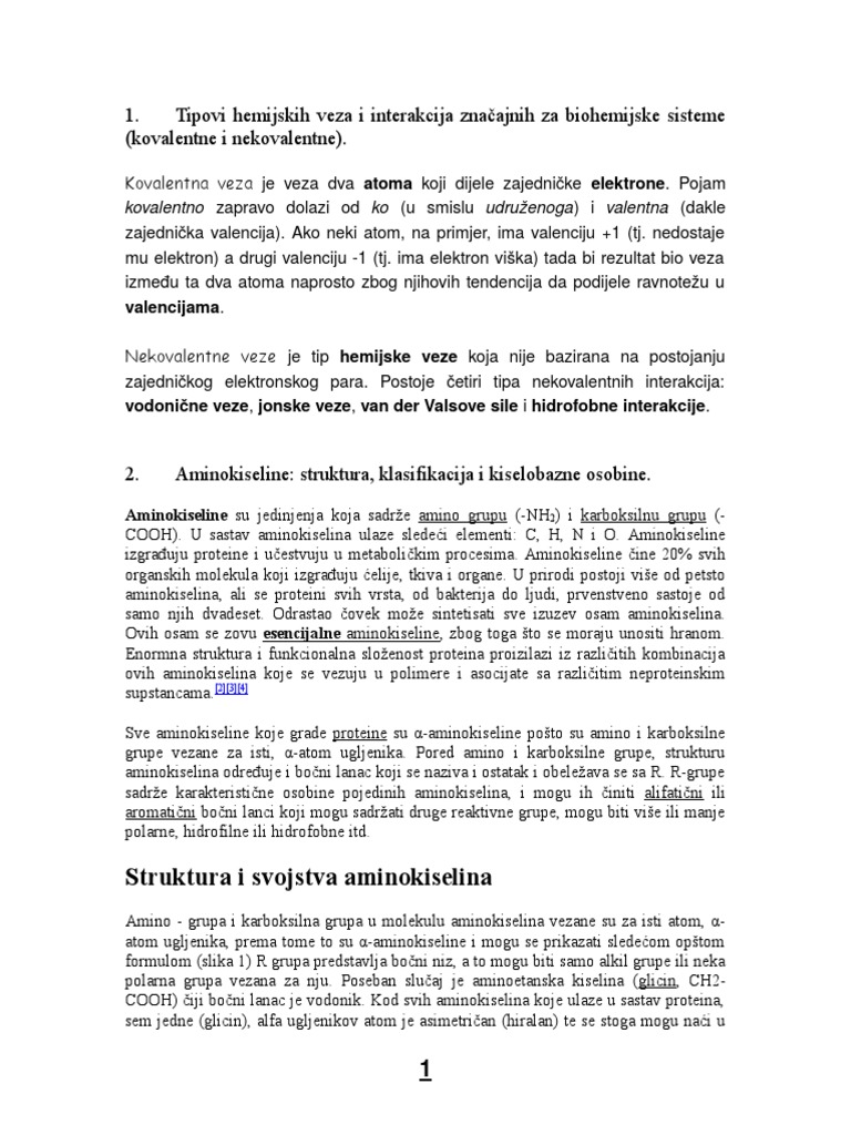 Biohemija 1 Skripta | PDF