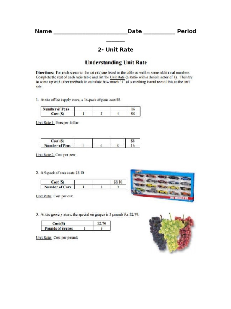 Name - Date - Period - 2-Unit Rate | PDF