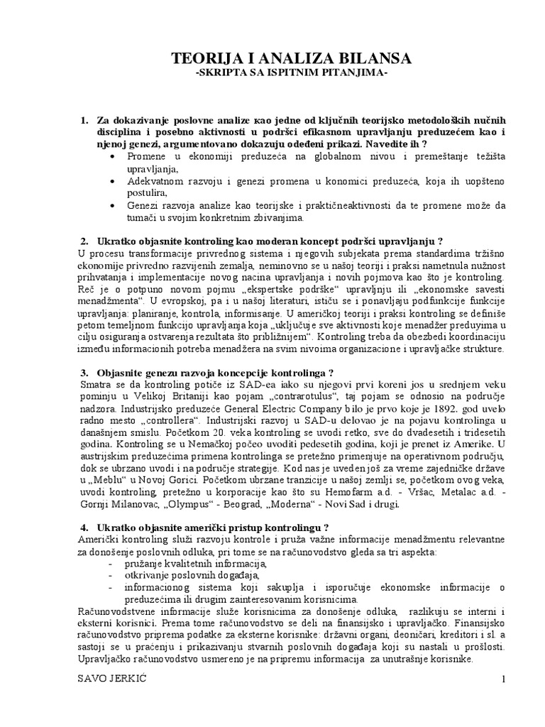 SKRIPTA IZ TEORIJE I ANALIZE BILANSA (Encrypted) PDF | PDF