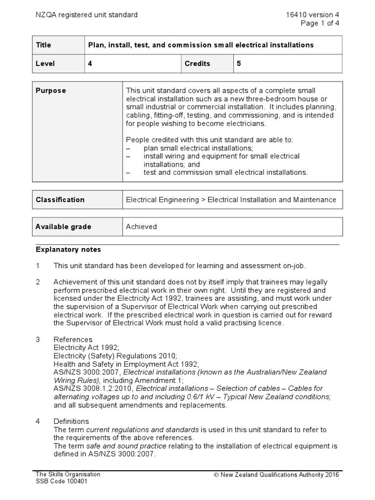 Small Electrical Installations Unit Standard | PDF | Technology ...